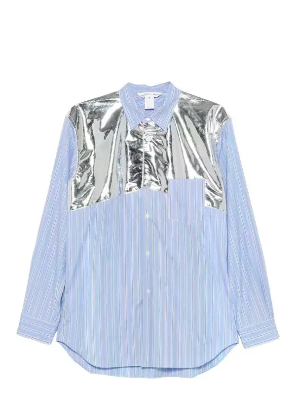 Comme Des Garçons Striped Metallic-panel Shirt - Blue