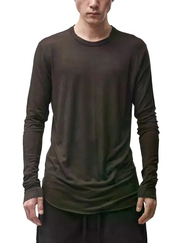 THOM KROM Ts 961 Long-sleeve Curved-hem T-shirt - Brown