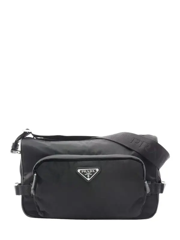 Prada 2020s Medium Re-nylon Saffiano Leather Shoulder Bag - Black