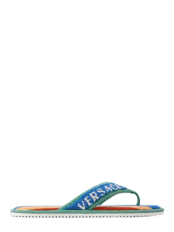 Versace Logo-embroidered Striped Slippers - Blue