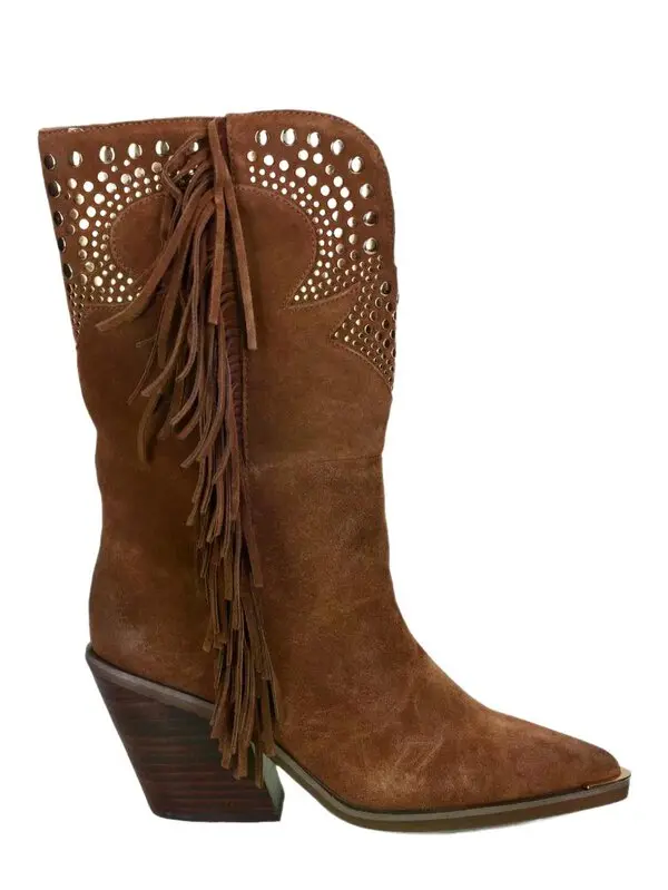 ALMA EN PENA Fringed Stud-embellished Boots - Brown