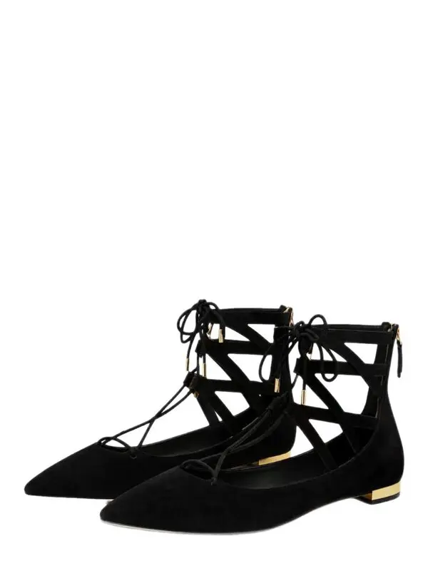AQUAZZURA Lace-up Suede Flat Pumps - Black