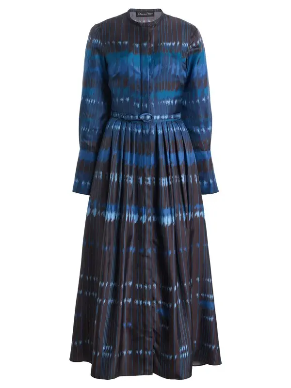 Oscar De La Renta Abstract Houndstooth Silk-twill Midi Dress - Navy