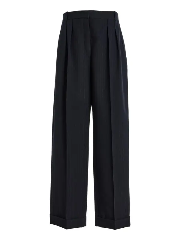 THE ROW Cave Pinstriped Wool-silk Pants - Navy