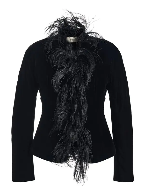 THE ROW Eunice Feathered Velvet Jacket - Black