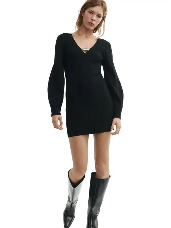 H&M Knit Dress With Metal Detail - Black
