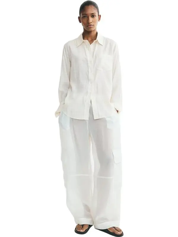 H&M Viscose-blend Shirt - Cream/grid Pattern