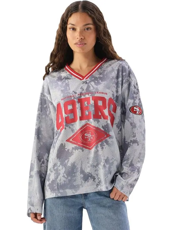 OFF SEASON San Francisco 49ers Camo Mesh Long Sleeve V-neck Top - Gray