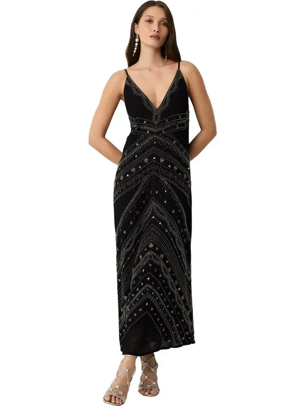 Ramy Brook Ariela Beaded Midi Dress - Black/silver