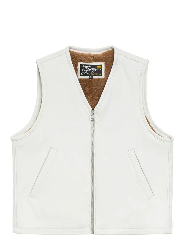 StÜssy Pile Lined Leather Vest 'bone - Cream