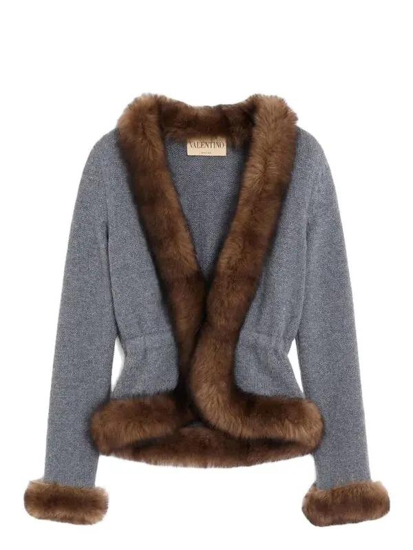 Valentino Garavani Cashmere Jacket With Shearling Trim - Grey