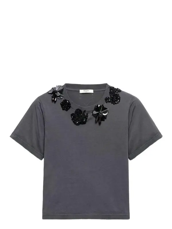 Prada Garment-dyed, Distressed Jersey T-shirt - Grey