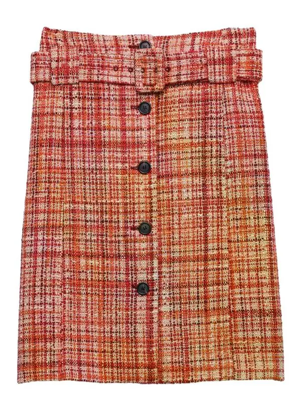 Prada Tweed Midi Skirt - Red
