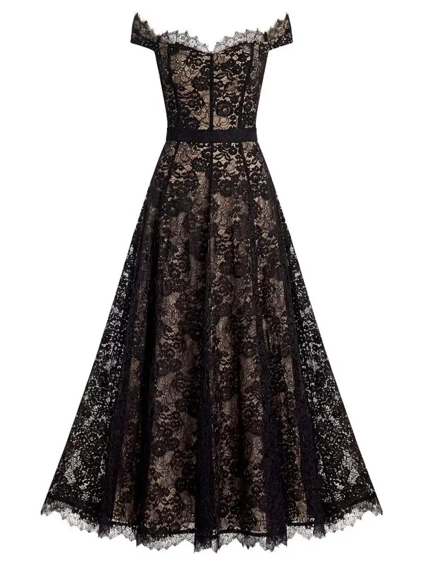 Alice + Olivia Viviana Off-the-shoulder Lace Gown - Black