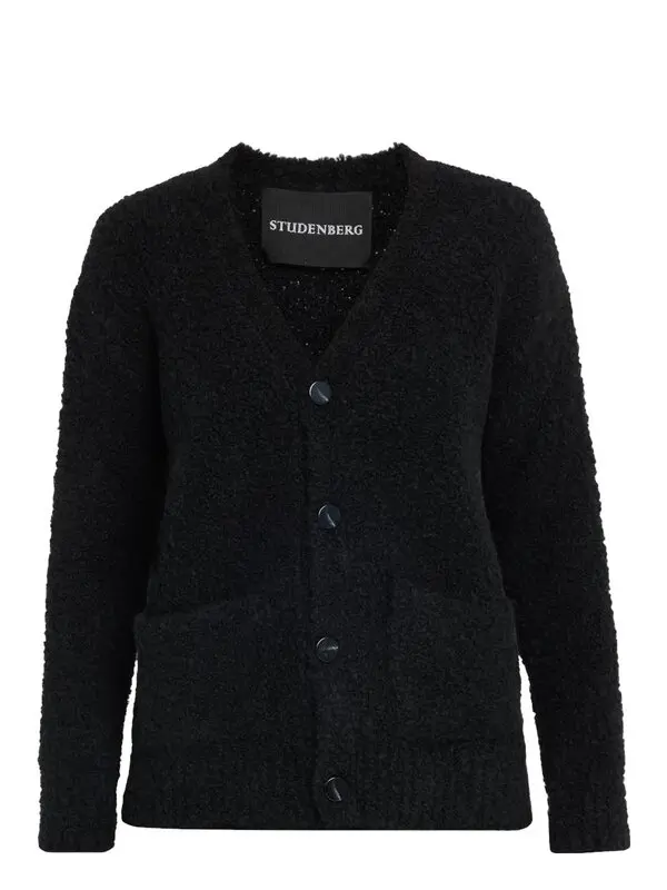 STUDENBURG Camel Slub Boucle Pocket V-neck Cardigan - Black