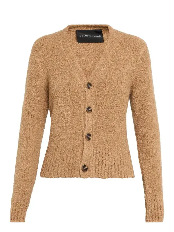 STUDENBURG Camel Slub Boucle V-neck Cardigan - Brown