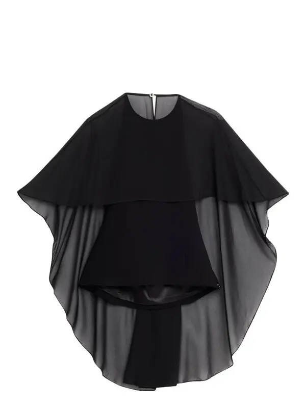 A.L.C. Adela Chiffon Cape Top - Black