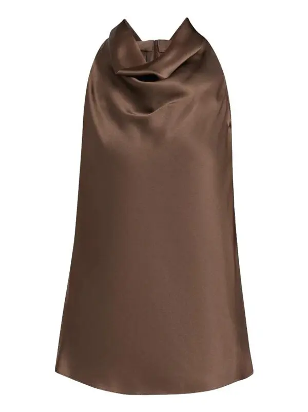 Brunello Cucinelli Fluid Silk Satin Cowl Halter Top - Chestnut