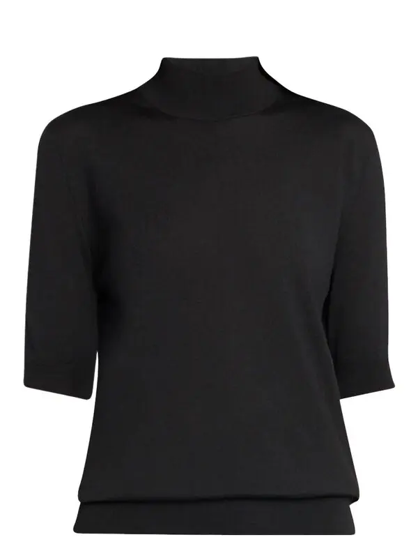 THE ROW Quser Mock-neck Fine Wool Elbow-sleeve Top - Black