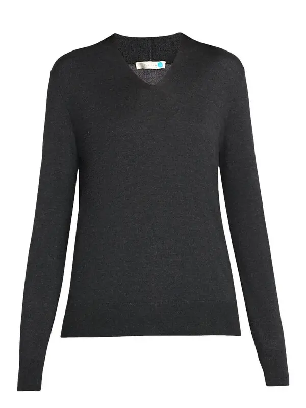 THE ROW Piro Cashmere-silk Fine Knit V-neck Sweater - Charcoal