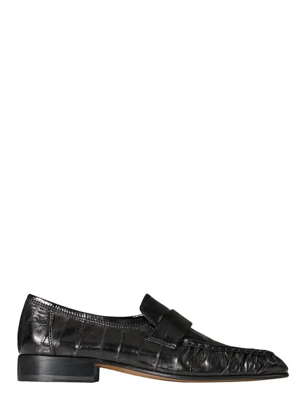 THE ROW Crinkled-leather Penny Loafers - Black