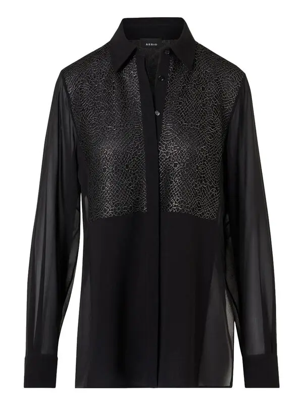 Akris Metallic Lace Bib Silk Georgette Tunic Blouse - Black