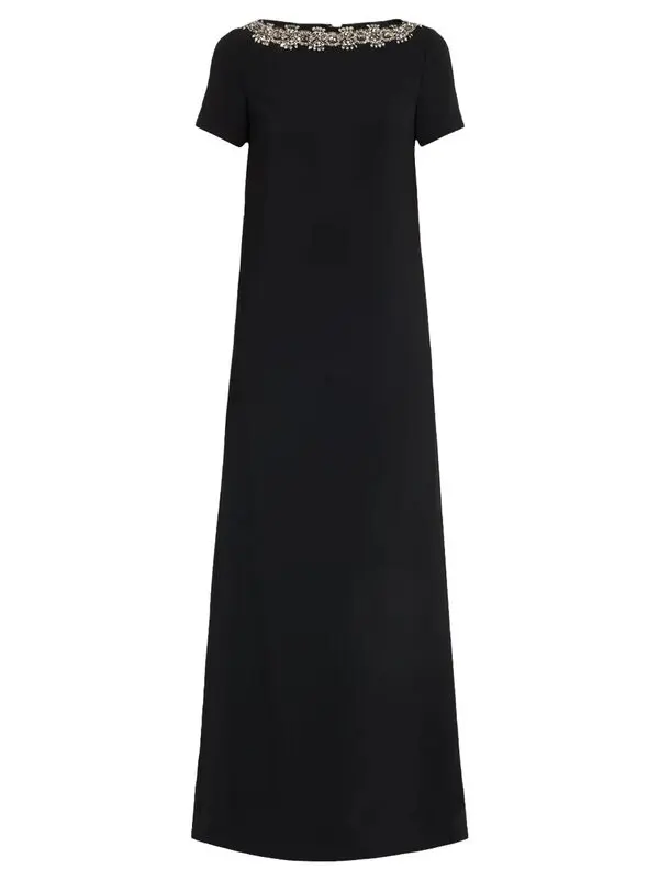 Carolina Herrera Embellished Boat-neck Crepe Short-sleeve Gown - Black