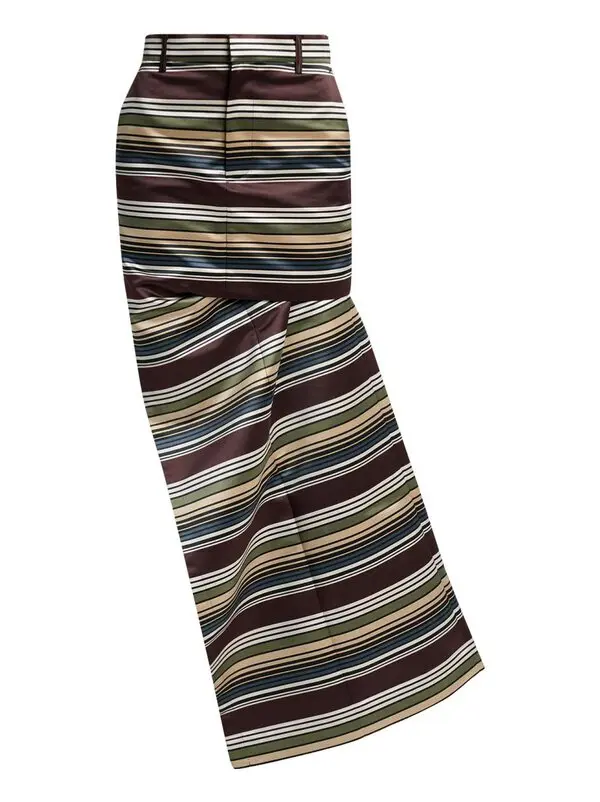 Sacai Asymmetric Striped Satin Maxi Skirt - Brown