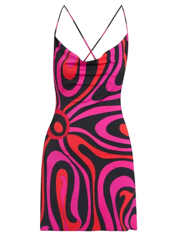 Emilio Pucci Marmo Jersey Satin Cowl-neck Backless Mini Dress - Fuchsia/black