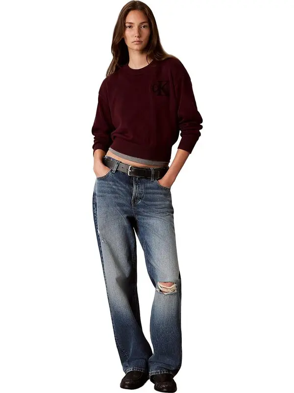 Calvin Klein Terry Monologo Cropped Sweater - Raspberry Truffle