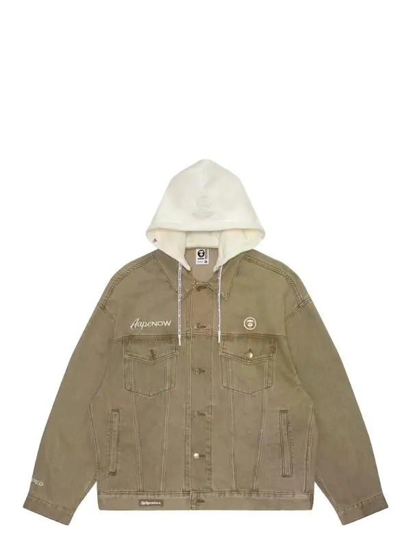AAPE BY *A BATHING APE Moonface-print Detachable-hood Denim Jacket - Neutrals