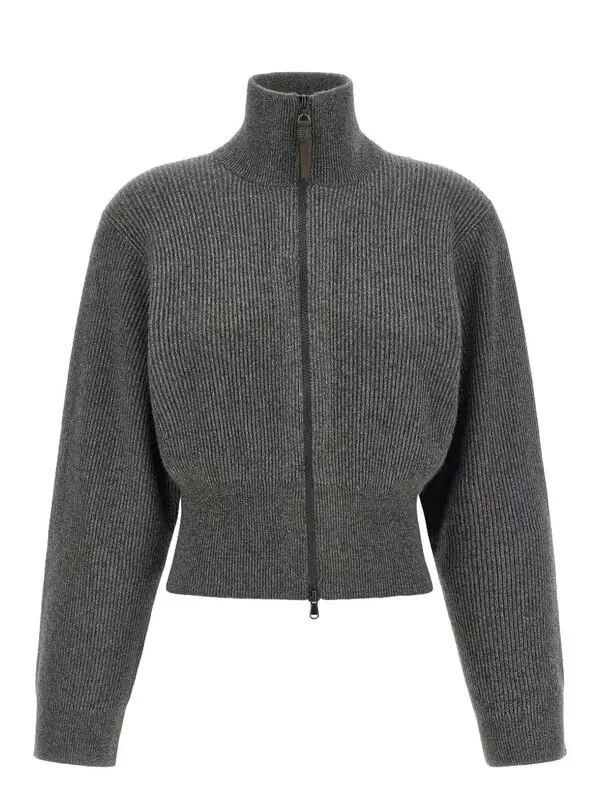 Brunello Cucinelli Ribbed-knit Zip-up Cardigan - Grey