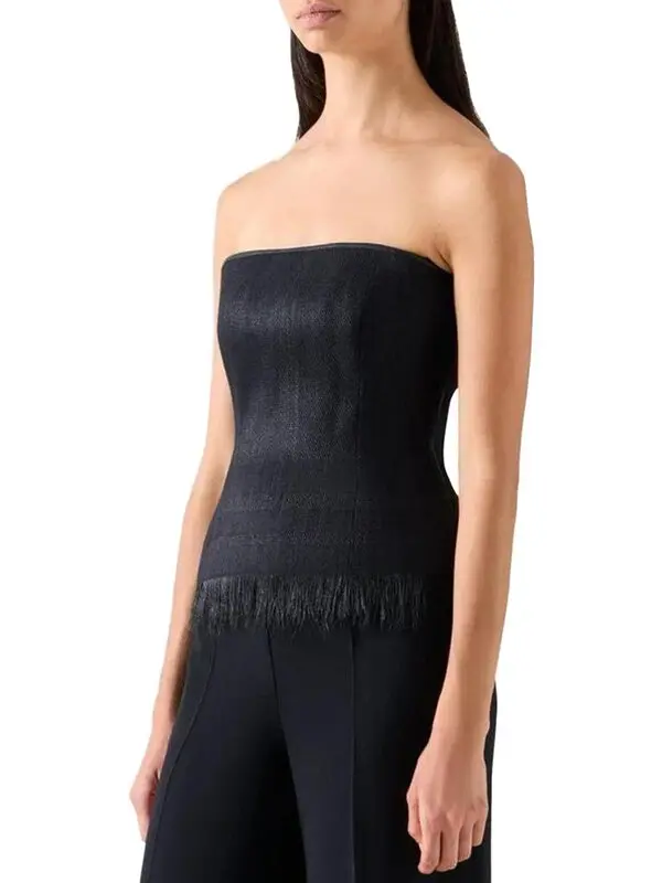 Akris Strapless Horsehair Fringe Bustier Top - Black
