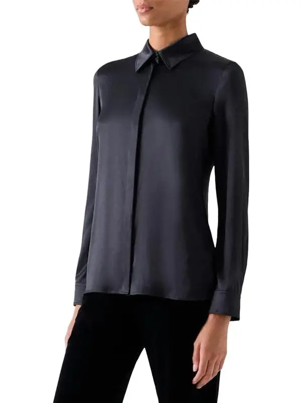 Akris Silk Satin Long-sleeve Blouse - Black