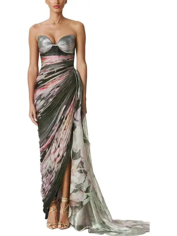 IRIS SERBAN Cynthia Floral-print Strapless Gown - Black