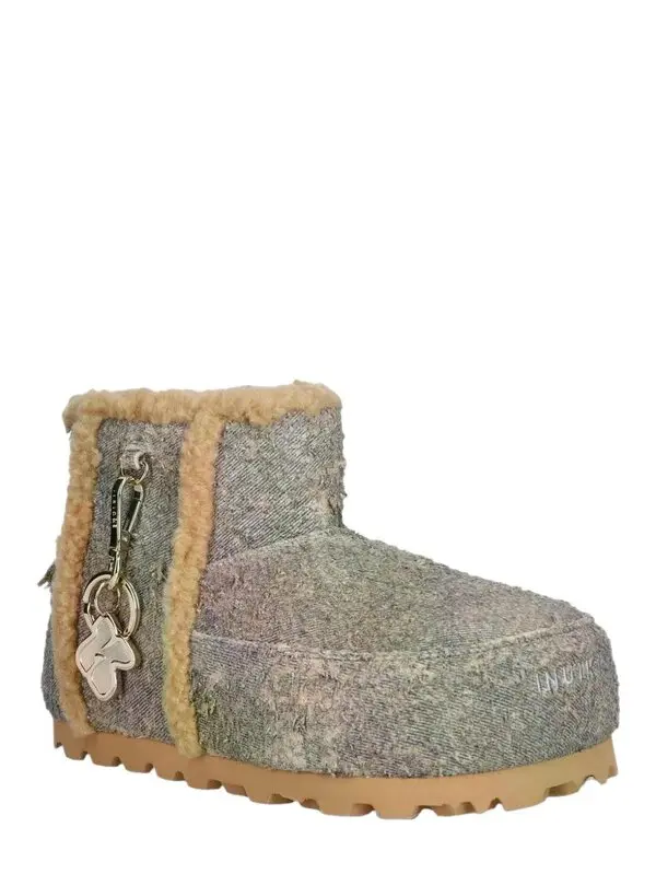Inuikii Cozy Boot Denim Distressed Shearling-trim Boots - Blue
