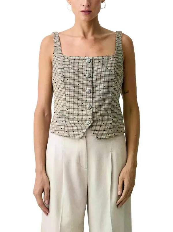 Dkny Check-pattern Button-front Top - Neutrals