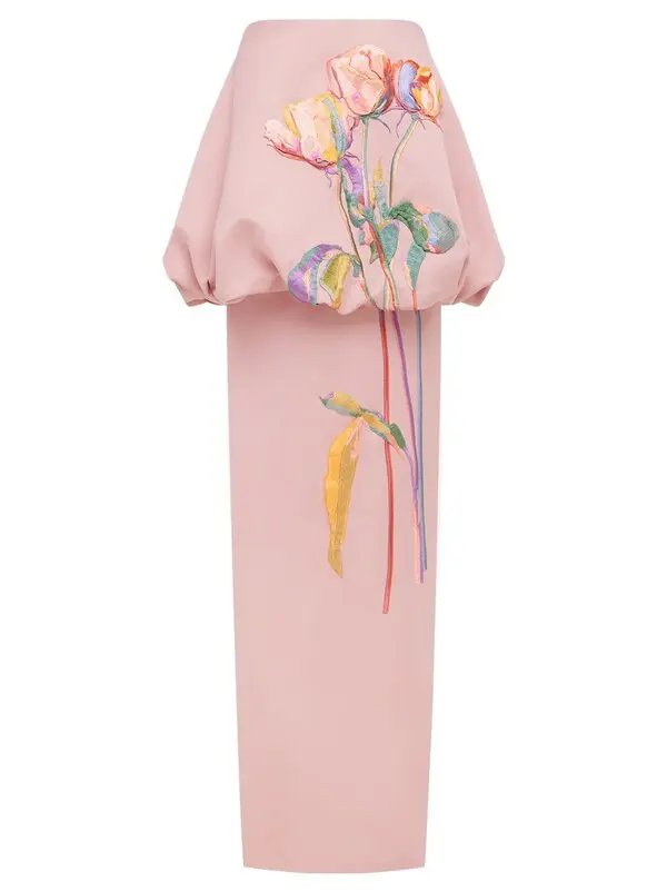 LEO LIN Paloma Embroidered Bustier Bubble Maxi Dress - Rose