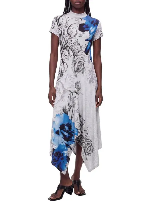 Desigual Mock Neck Asymmetrical Dress - Gray