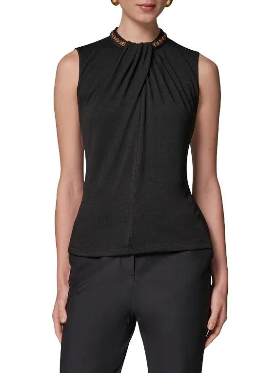 Donna Karan New York Necklace Detail Sleeveless Knit Top - Black