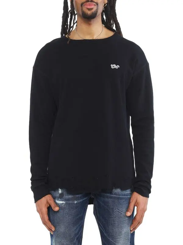 CULT OF INDIVIDUALITY Long Sleeve Cotton Thermal Top - Black