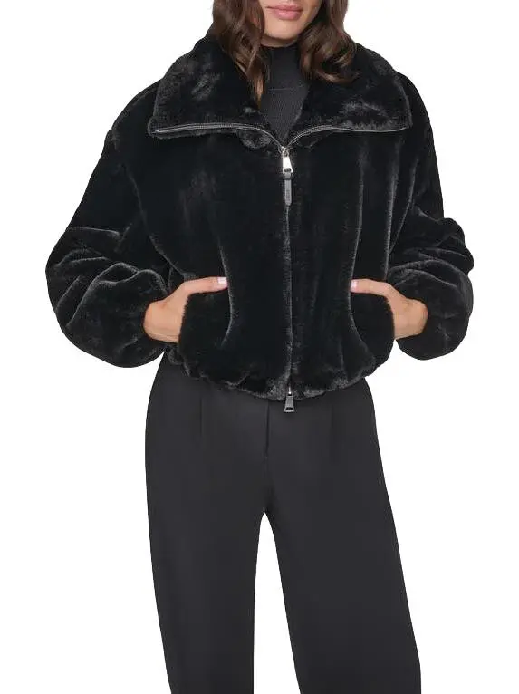 Dkny Faux Fur Bomber Jacket - Black