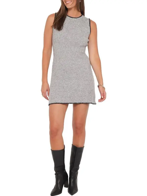 PETAL & PUP Damon Ribbed A Line Minidress - Grey