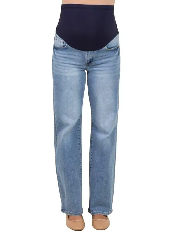 PINKBLUSH Blue Wash Wide Leg Maternity Jeans - Light Blue