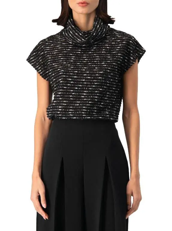 IVONNE Metallic Fleck Boucle Cowl Neck Top - Black