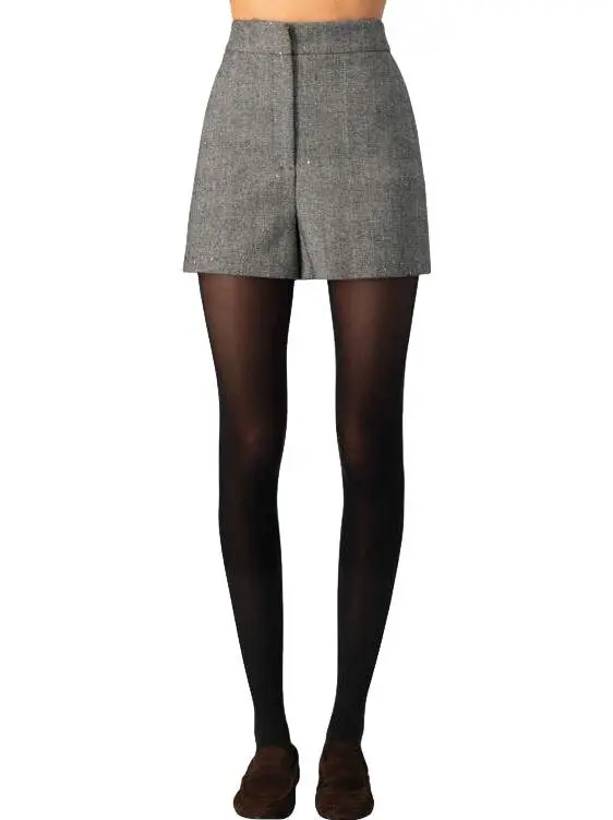 IVONNE High-rise Tweed Shorts With Metallic Fleck - Gray