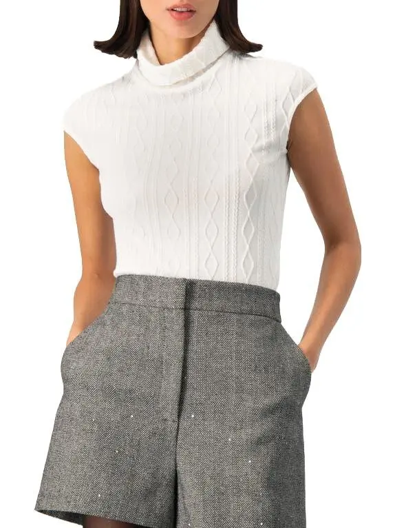 IVONNE Sleeveless Cable Knit Turtleneck Top - Ivory