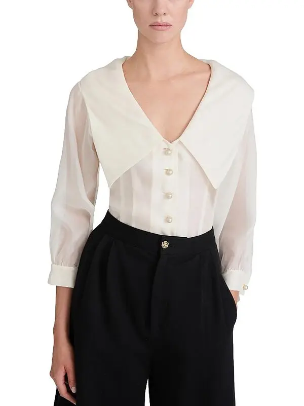 FRAME The Regency Sheer Silk Blend Blouse - Cream