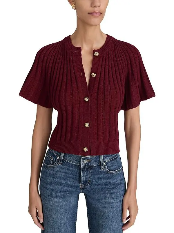 FRAME The Flutter Wool & Cashmere Ribbed Cardigan - Deep Garnet