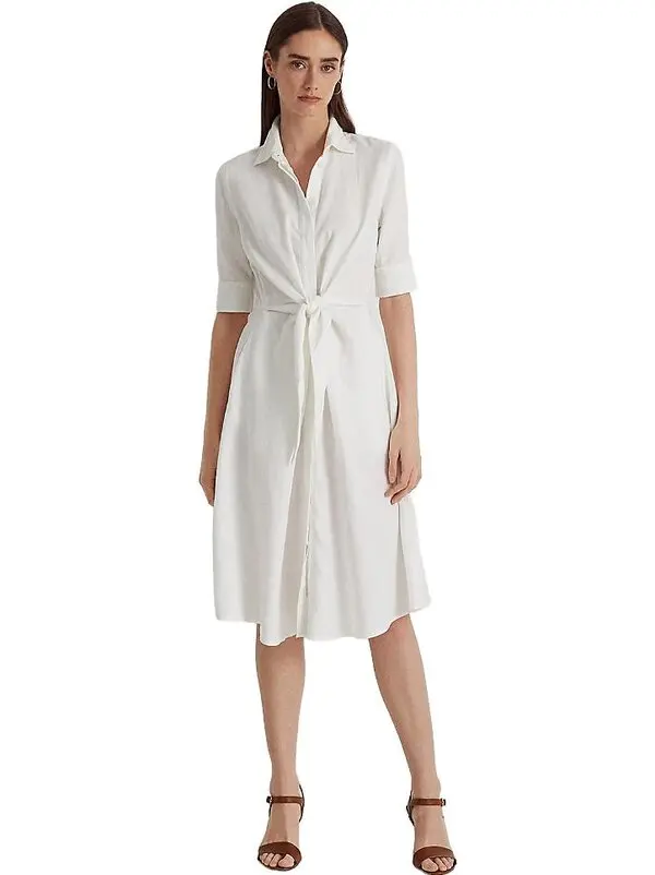 Ralph Lauren Tie Front Linen Shirt Dress - White
